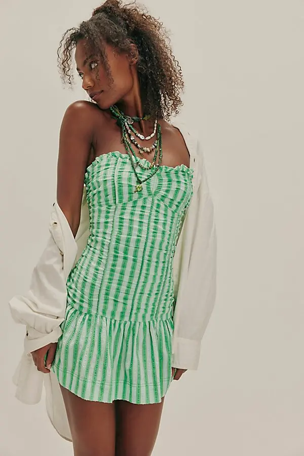 Free People Surefire Mini Dress In Emerald Combo June Stripe - 45